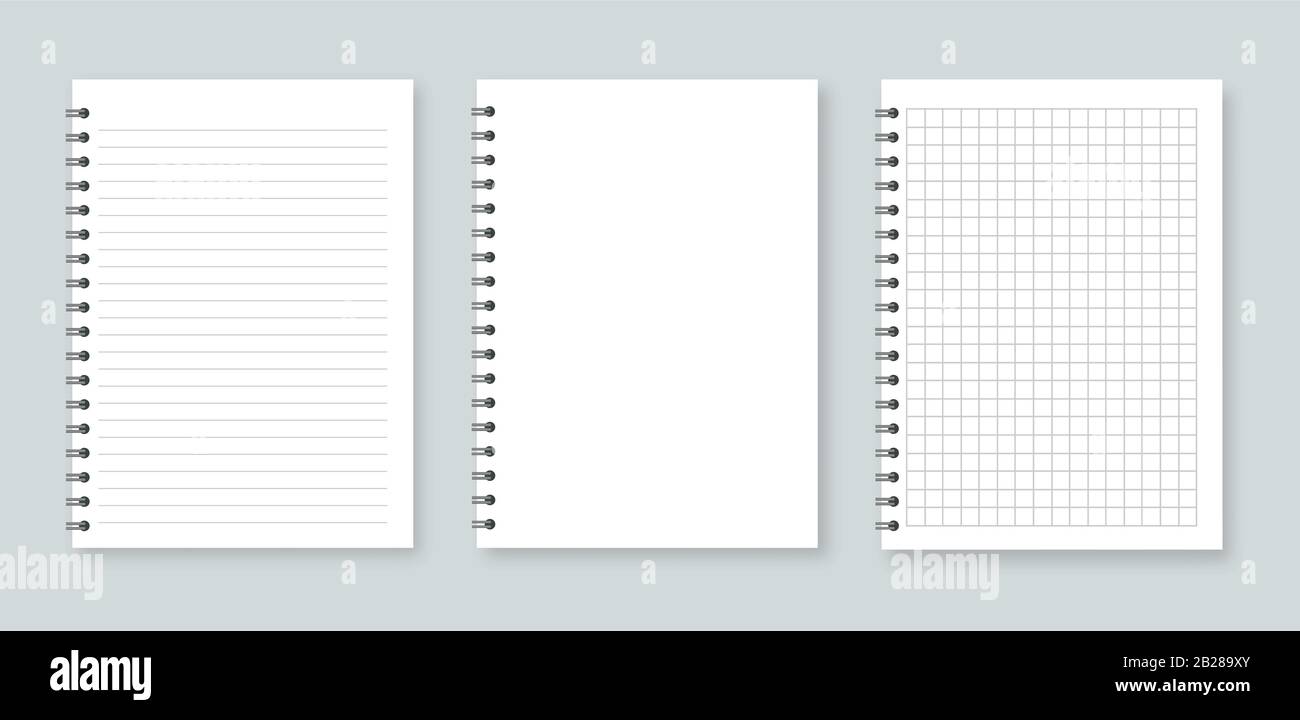 Set of vector illustrations sheets paper. Lined and square, on gray ...