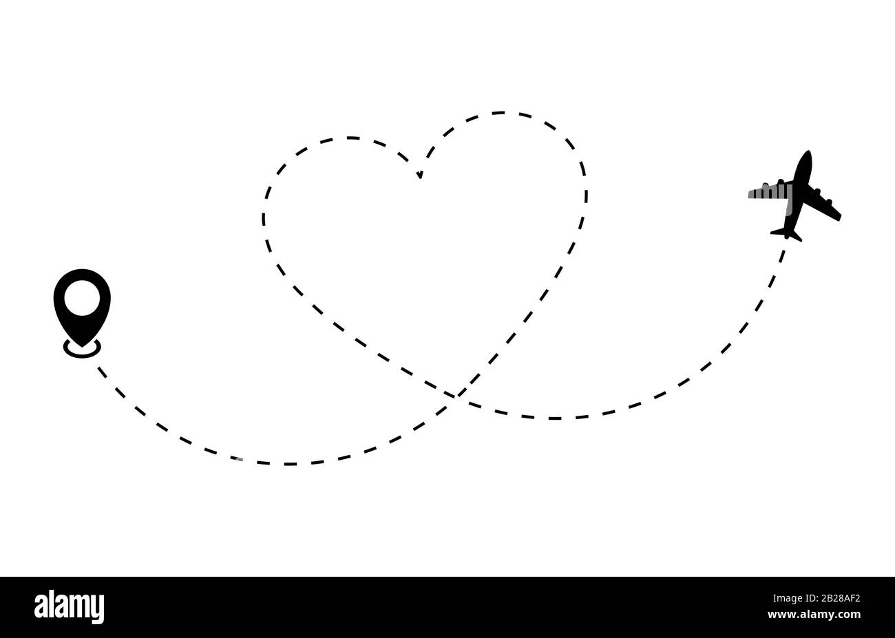 Heart airplane route. Plane and track icon on a white background ...