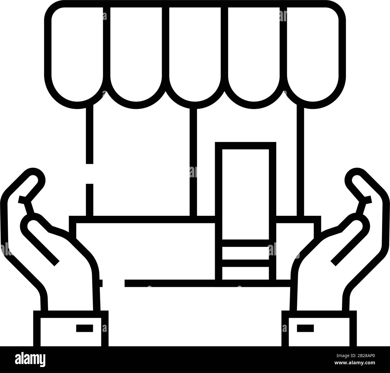 Shop protection line icon, concept sign, outline vector illustration ...