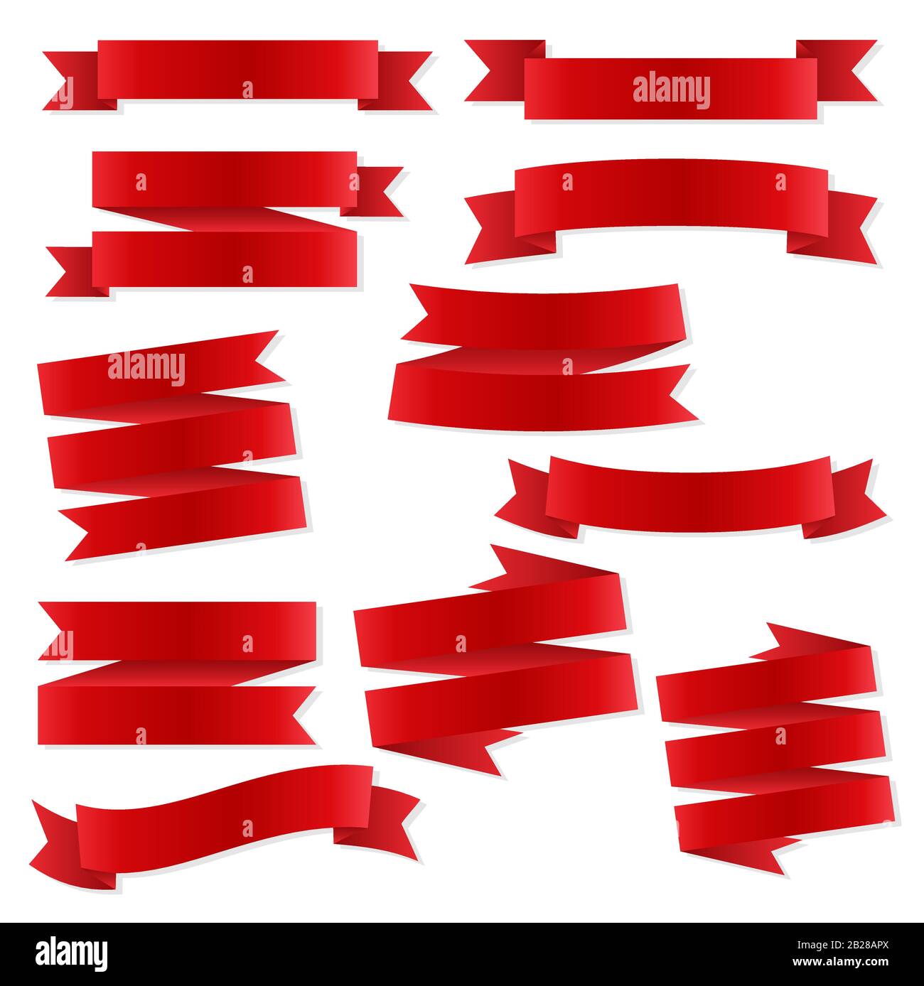 Red ribbon banners, template labels set. Blank for decoration graphic ...