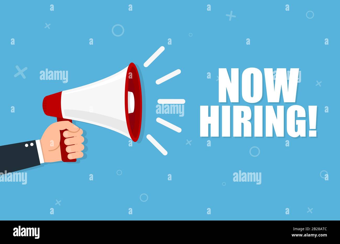 Hand holding megaphone and announcement we are hiring. Vector ...