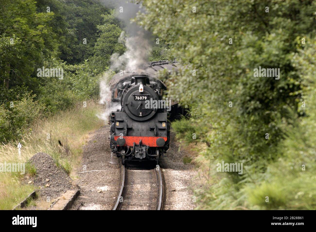 A passenger steam train of the North Yorkshire Moors railway heading ...