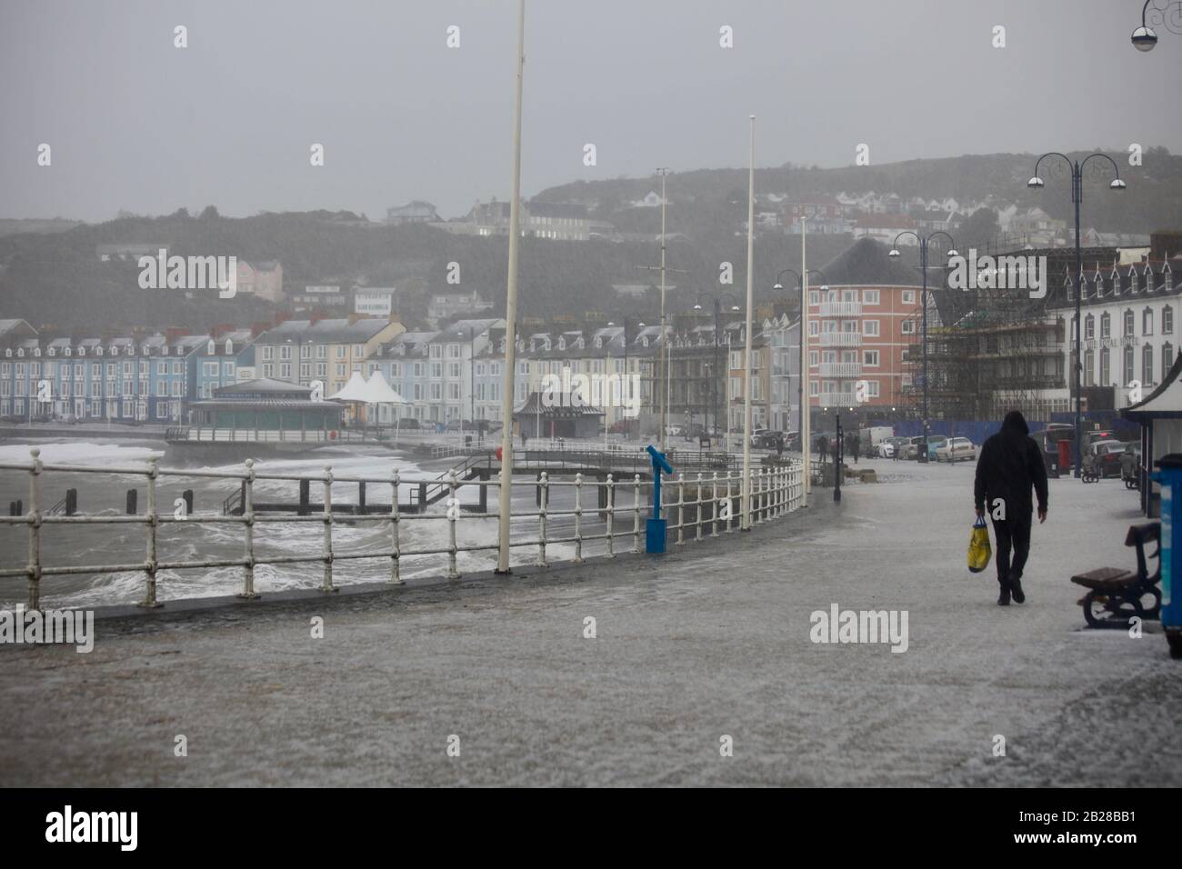 Aberystwyth promenade in a snowstorm Stock Photo - Alamy