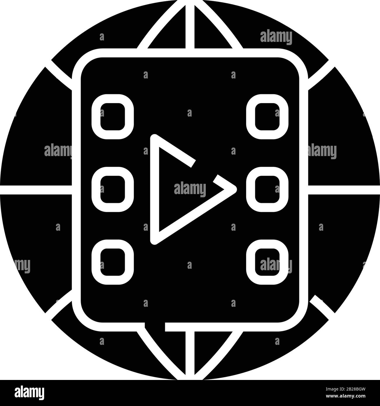 Global video black icon, concept illustration, vector flat symbol ...