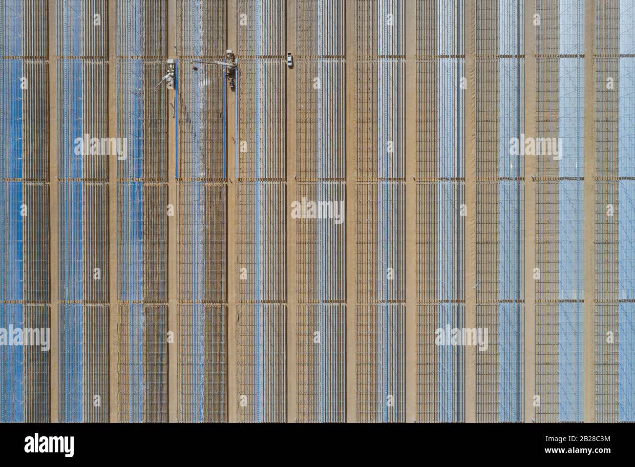Aerial view of Linear Fresnel Concentrating Solar thermal plant uses ...