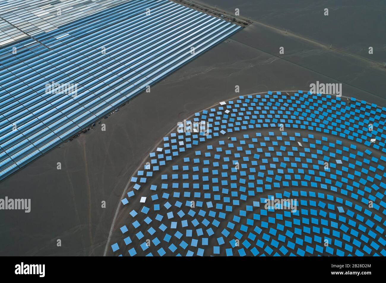 Aerial view of Linear Fresnel Concentrating Solar thermal plant uses ...