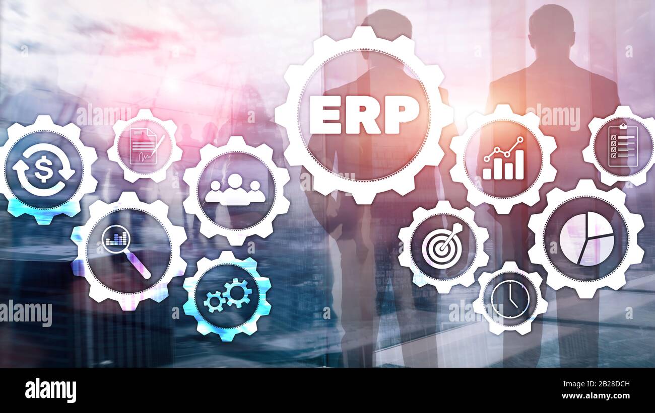 ERP system, Enterprise resource planning on blurred background ...