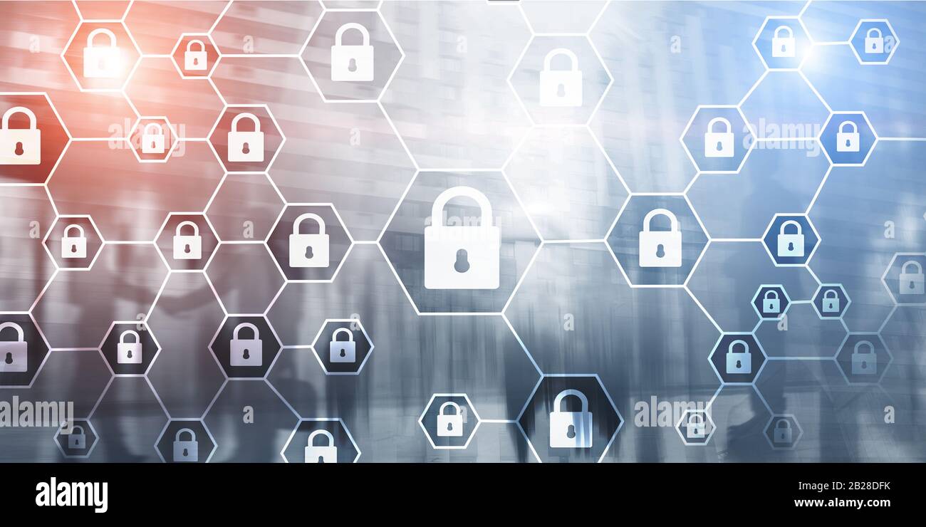 Corporate Security. Business protection. Locks on the virtual screen ...