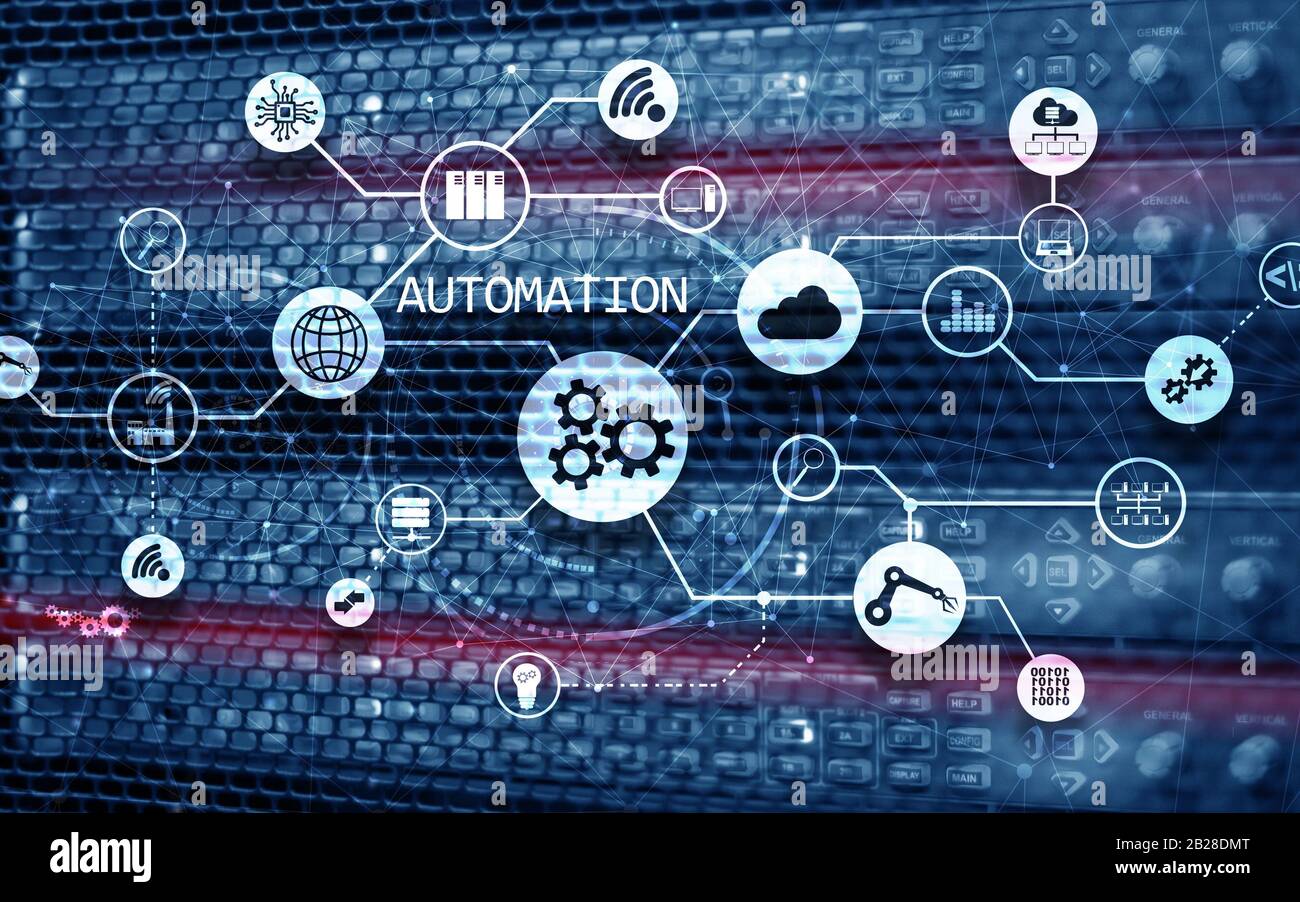 Business process automation concept on blurred network cabinets. New project 2020 Stock Photo ...