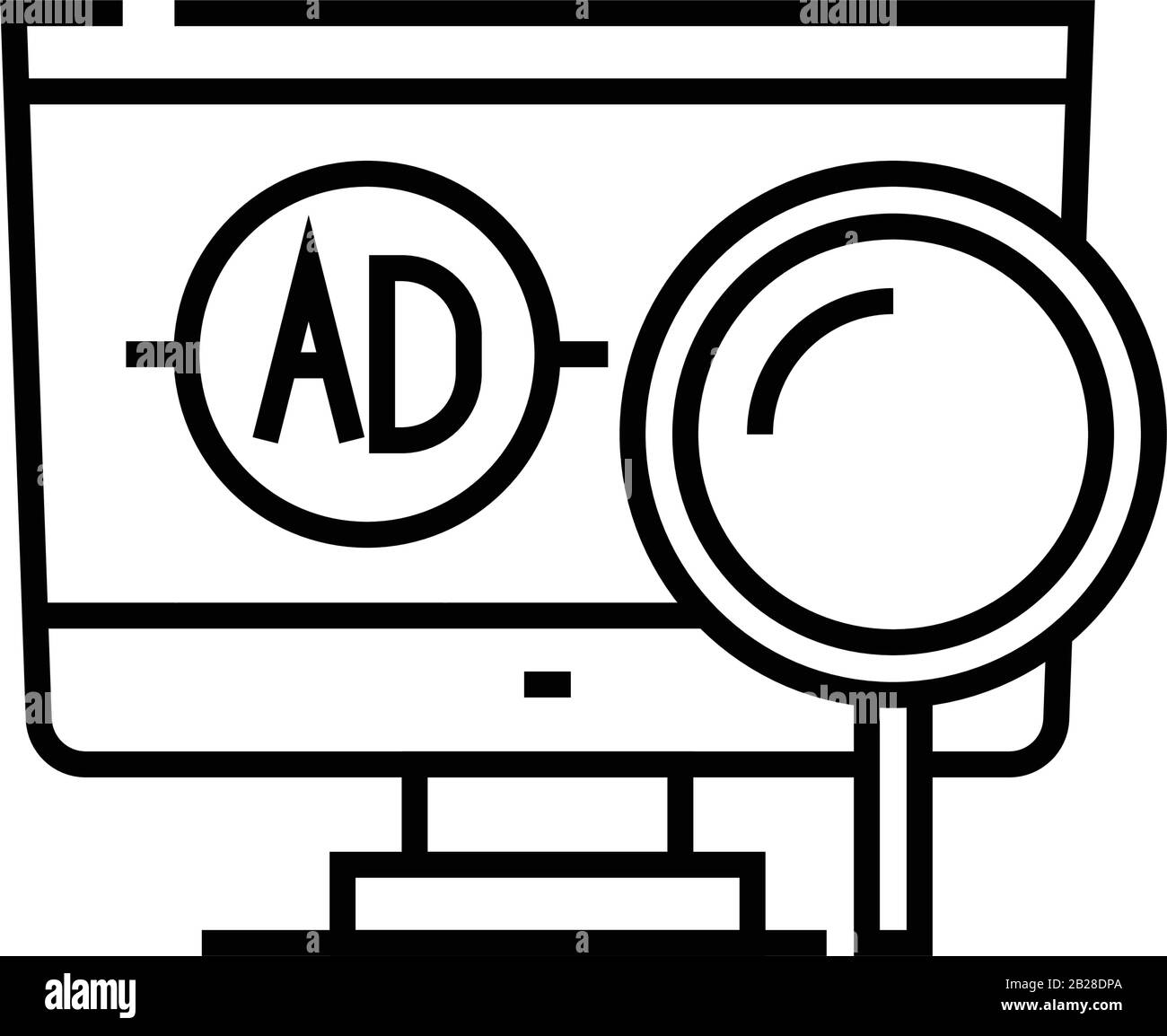 Searching ads line icon, concept sign, outline vector illustration ...