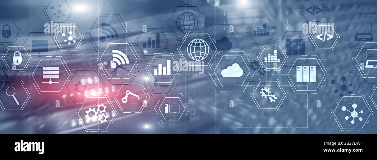 Industry technology concept. Mixed Media virtual screen. Manufacturing ...