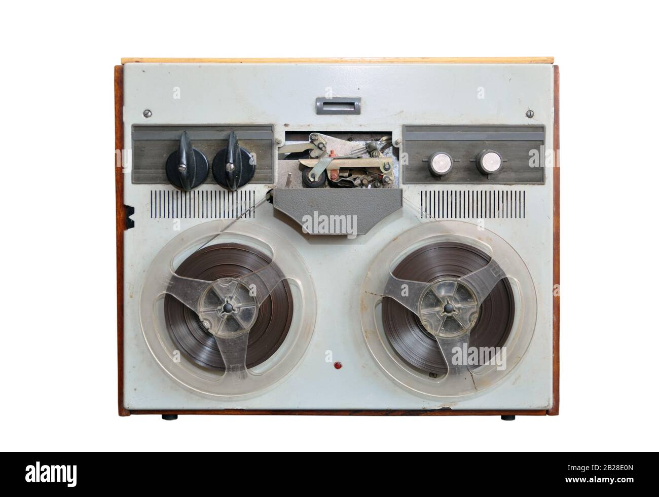 Old portable soviet stereo tape recorder. Isolated over white ...