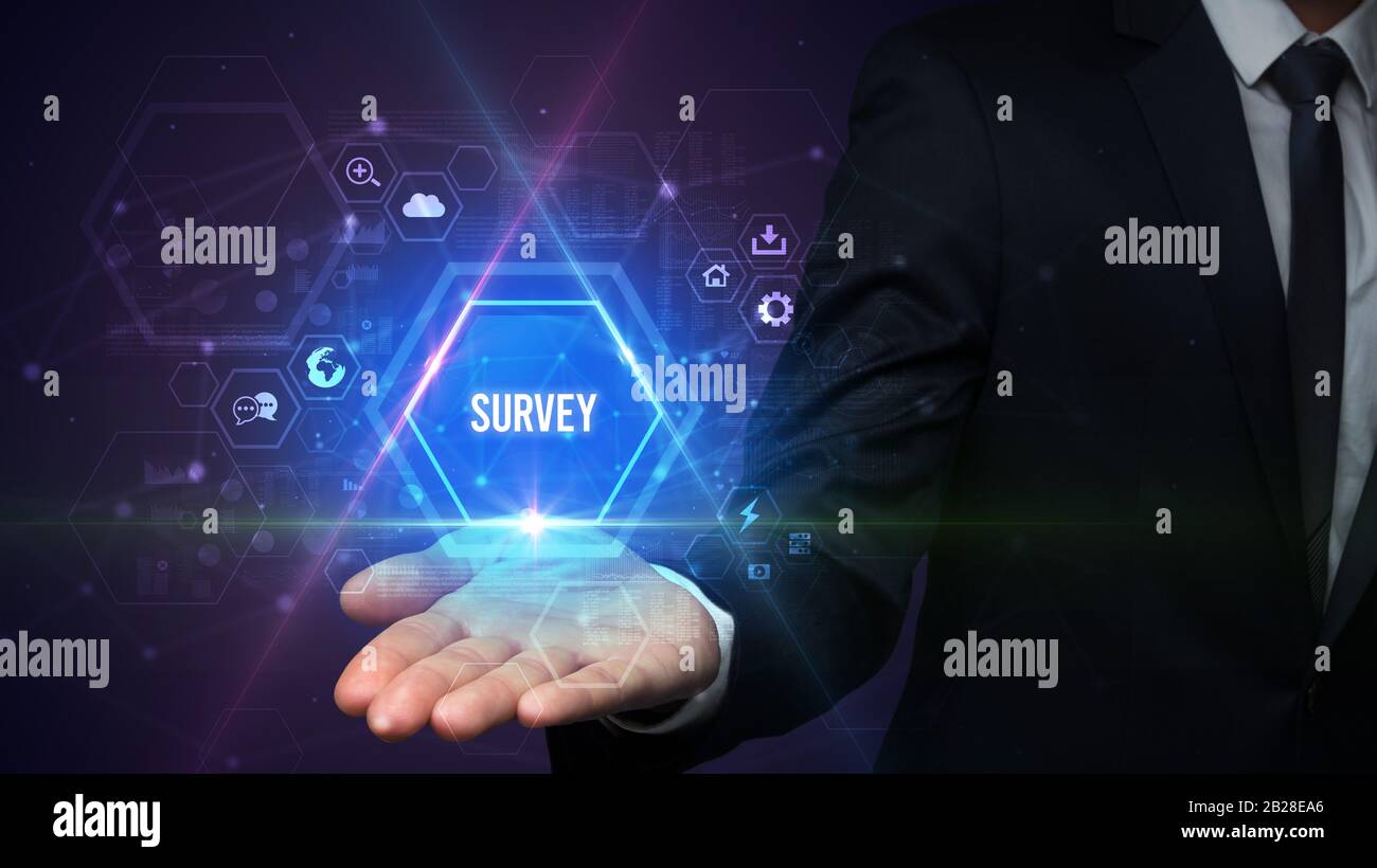 Man hand holding SURVEY inscription, social media concept Stock Photo ...
