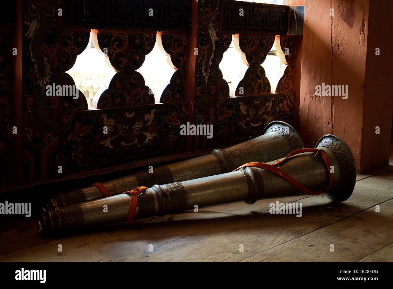 Dungchen trumpets are traditional bhutanese instruments in monastery ...