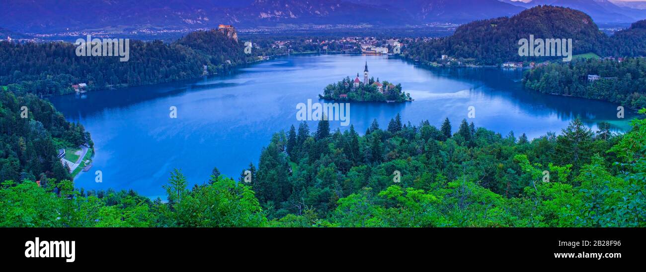 lake Bled panorama, aerial view. Slovenia Stock Photo - Alamy