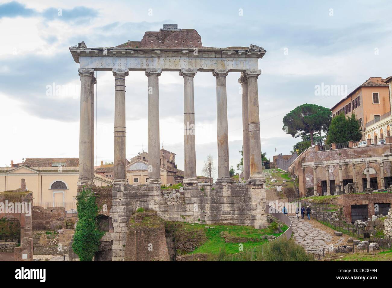 ancient columns in Rome city ruins, Italy Stock Photo - Alamy