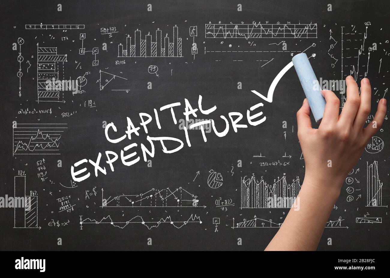 Hand drawing CAPITAL EXPENDITURE inscription with white chalk on ...