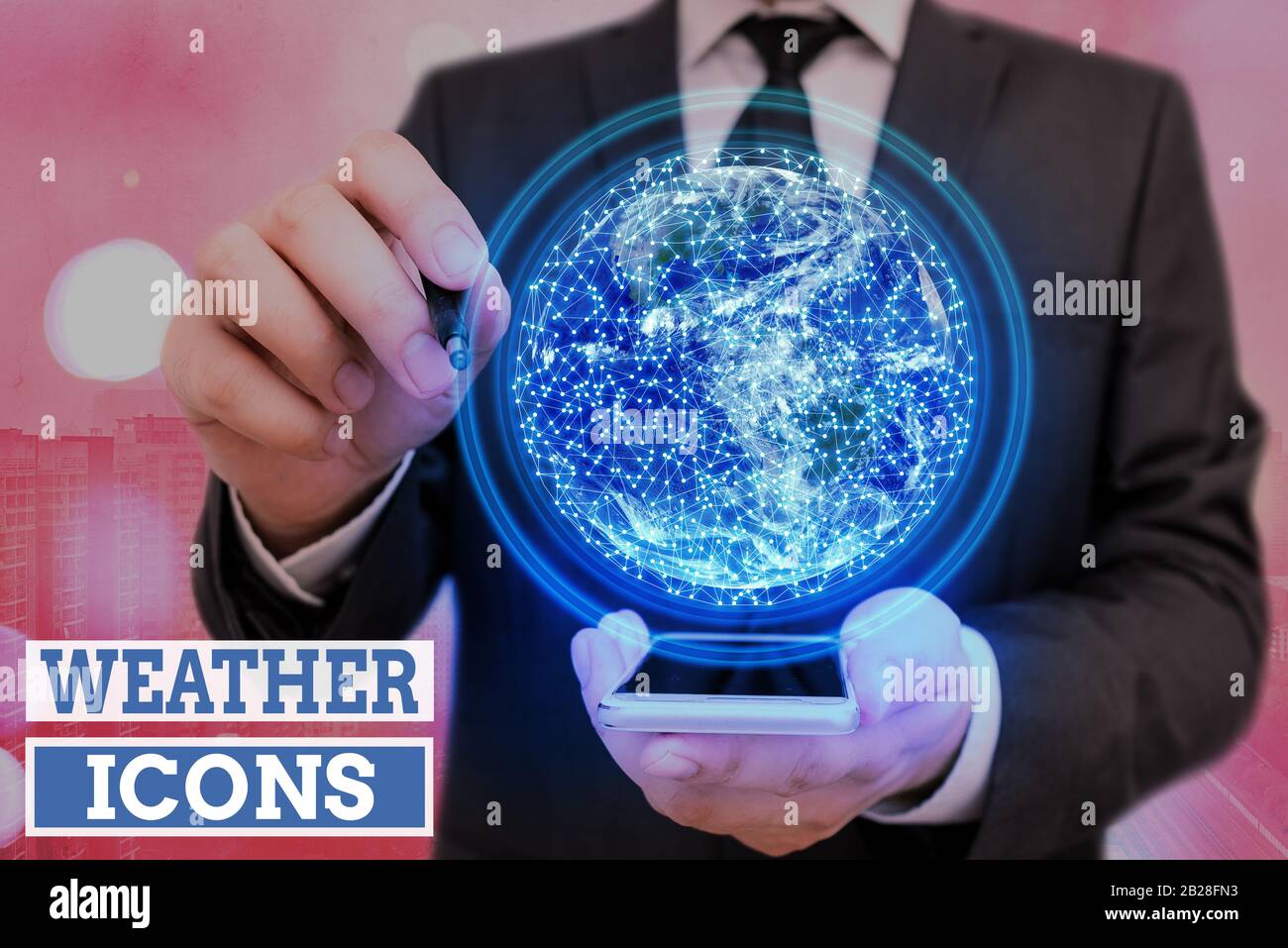 Handwriting text Weather Icons. Conceptual photo Plotted on a synoptic ...