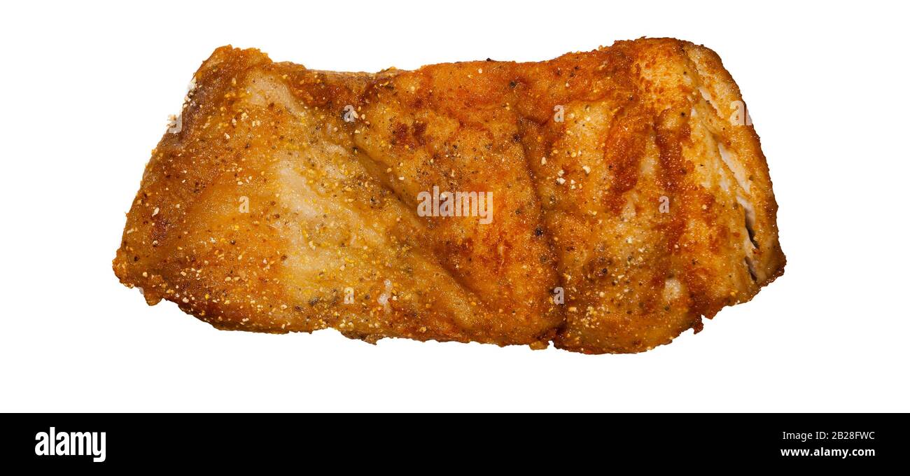 slice of fish steak fried in oil. isolated on white Stock Photo - Alamy