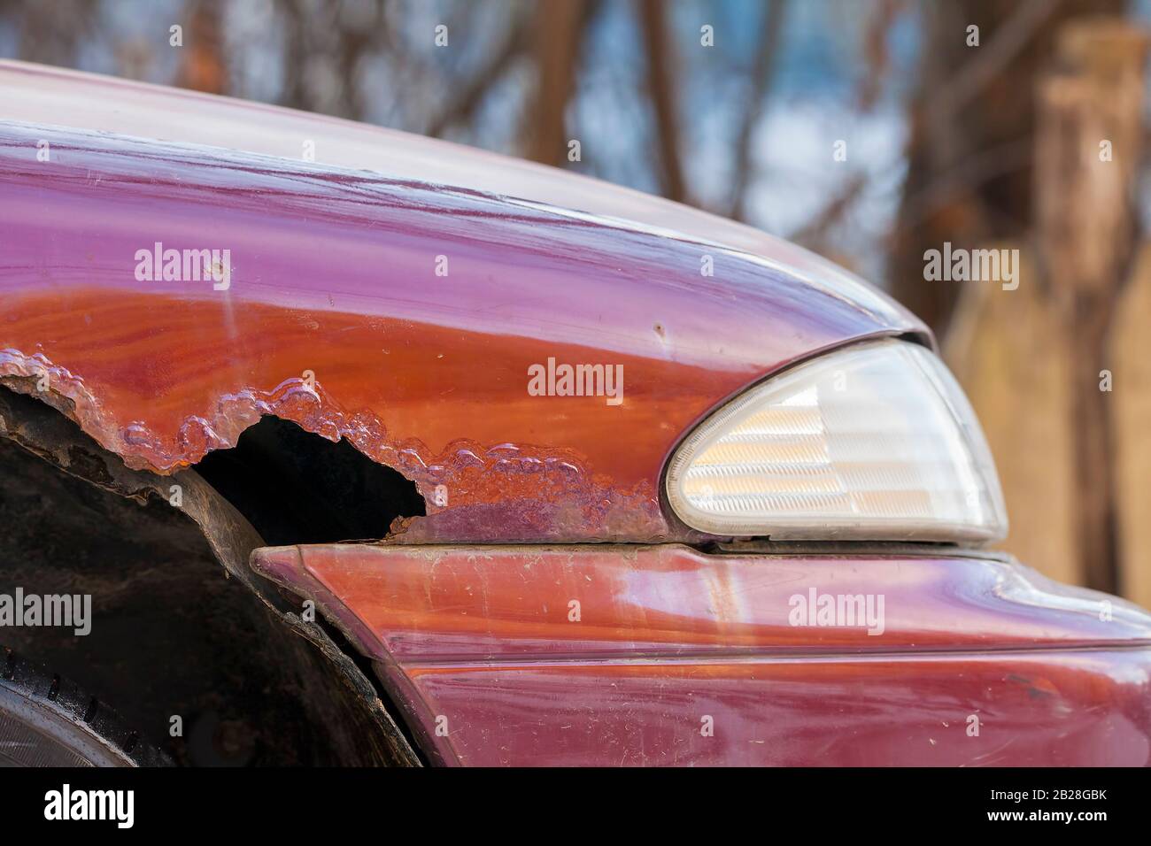 old and rusty car fender, auto repair concept Stock Photo - Alamy