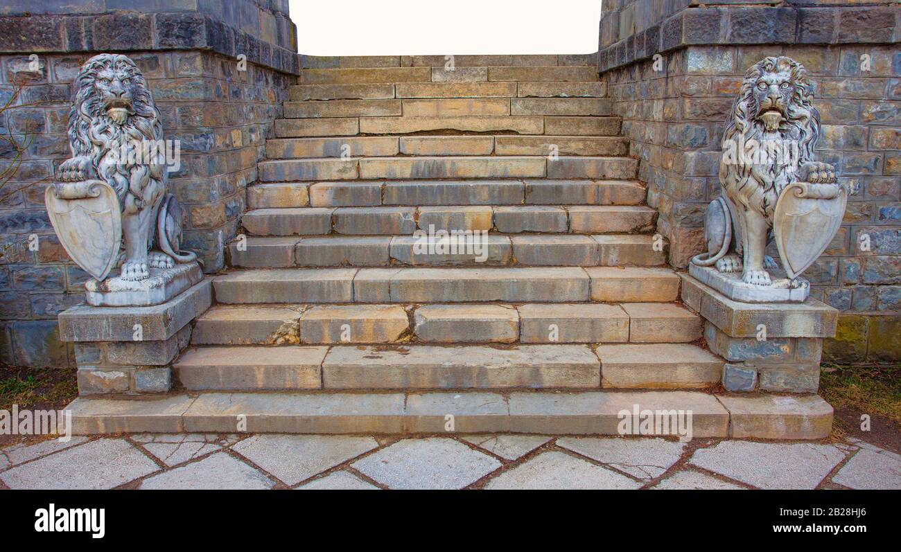 statue of lion animals on the concrete stairs Stock Photo - Alamy