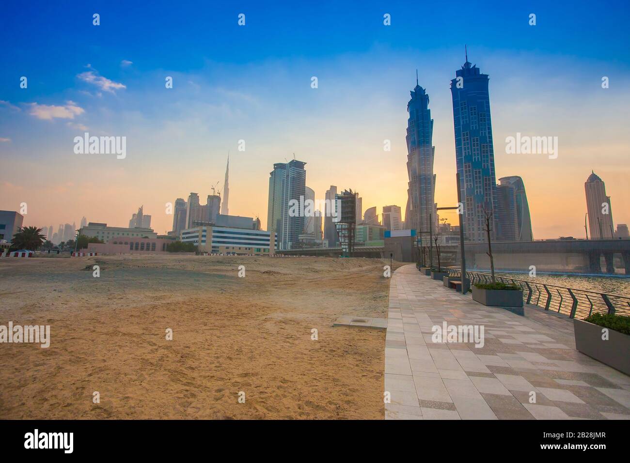 Dubai city skyline in the morning, sunrise Stock Photo - Alamy