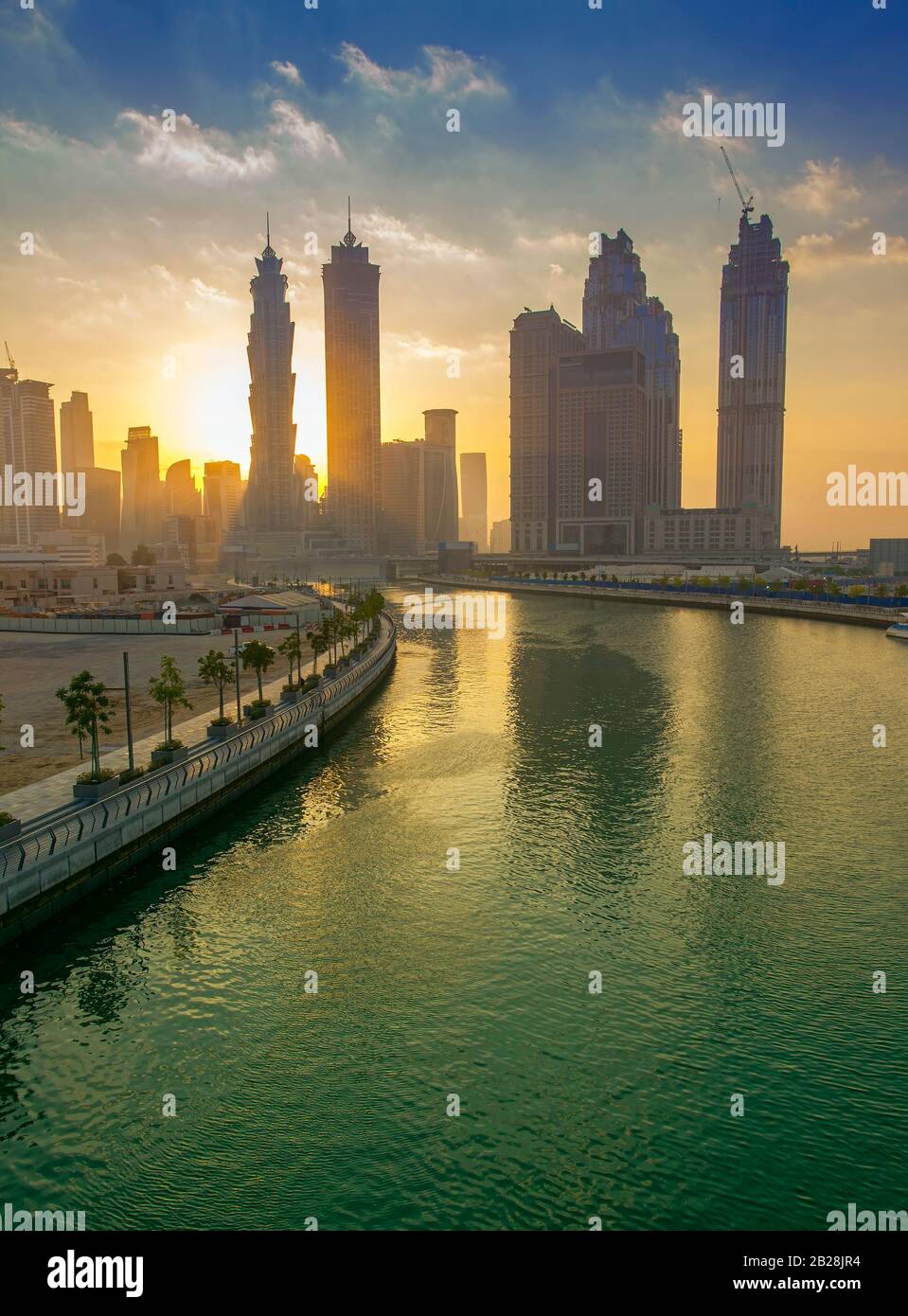 Dubai city skyline in the morning, sunrise Stock Photo - Alamy