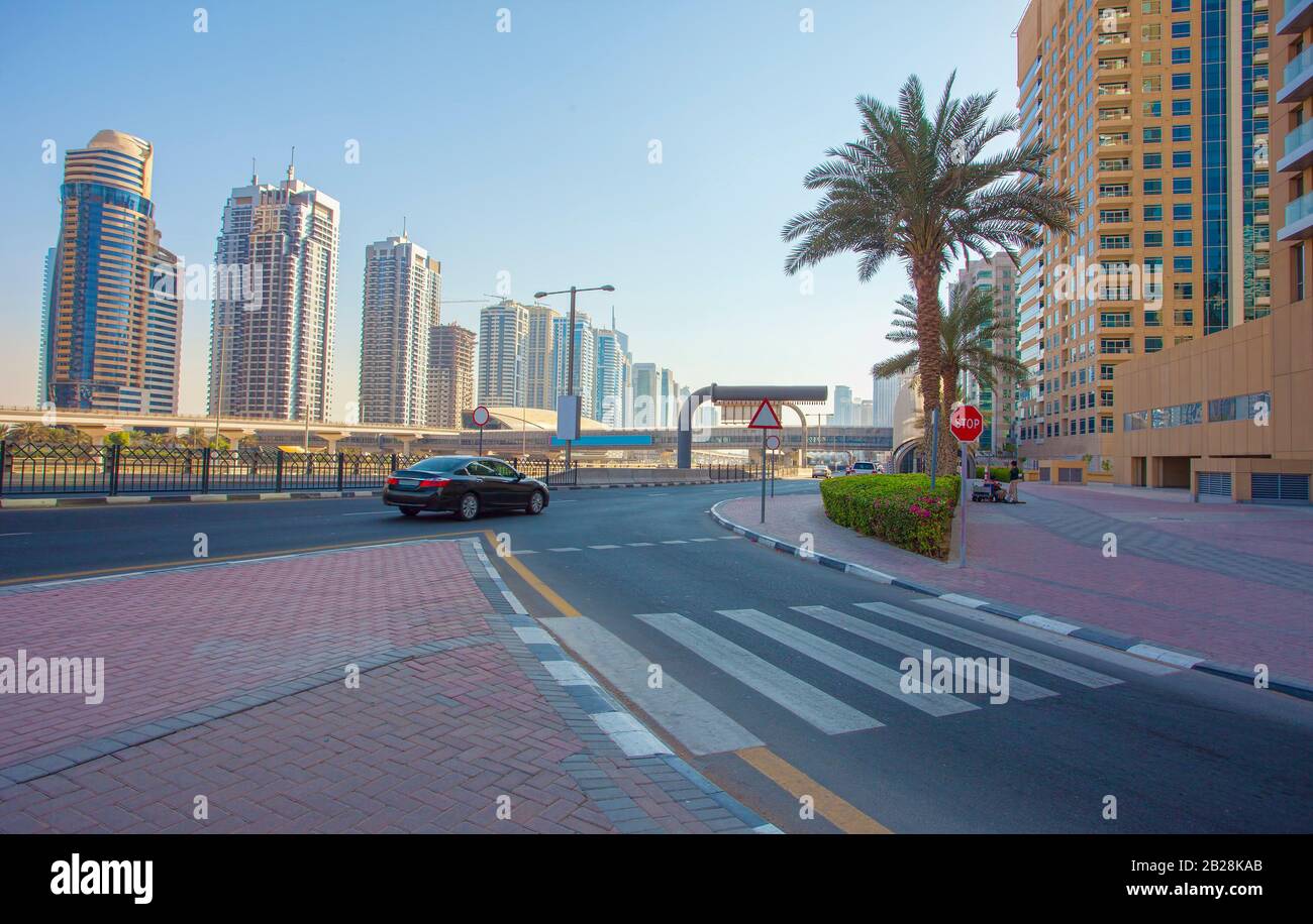 Dubai city street, Marina district Stock Photo - Alamy