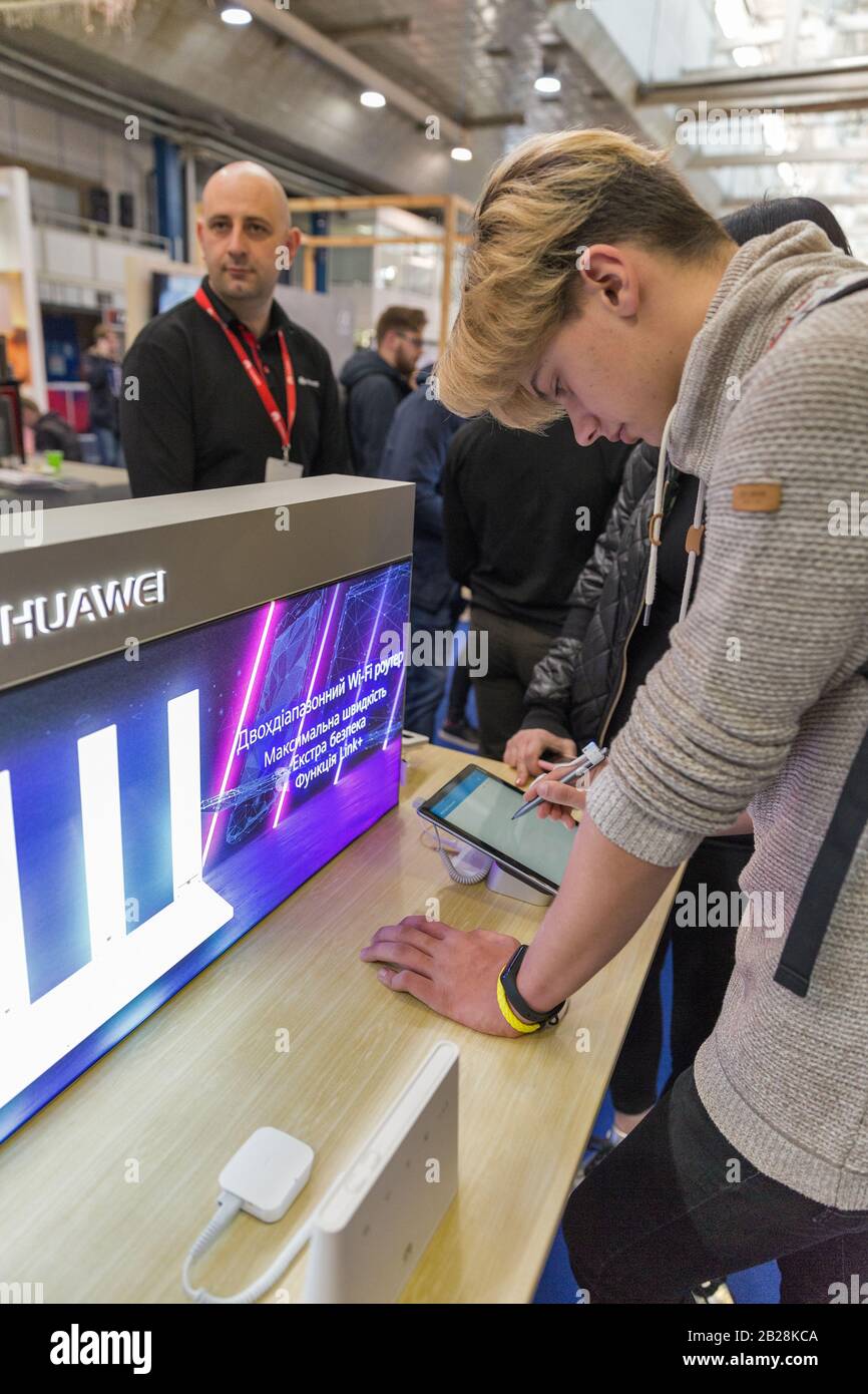 KYIV, UKRAINE - APRIL 06, 2019: People visit Huawei, a Chinese ...
