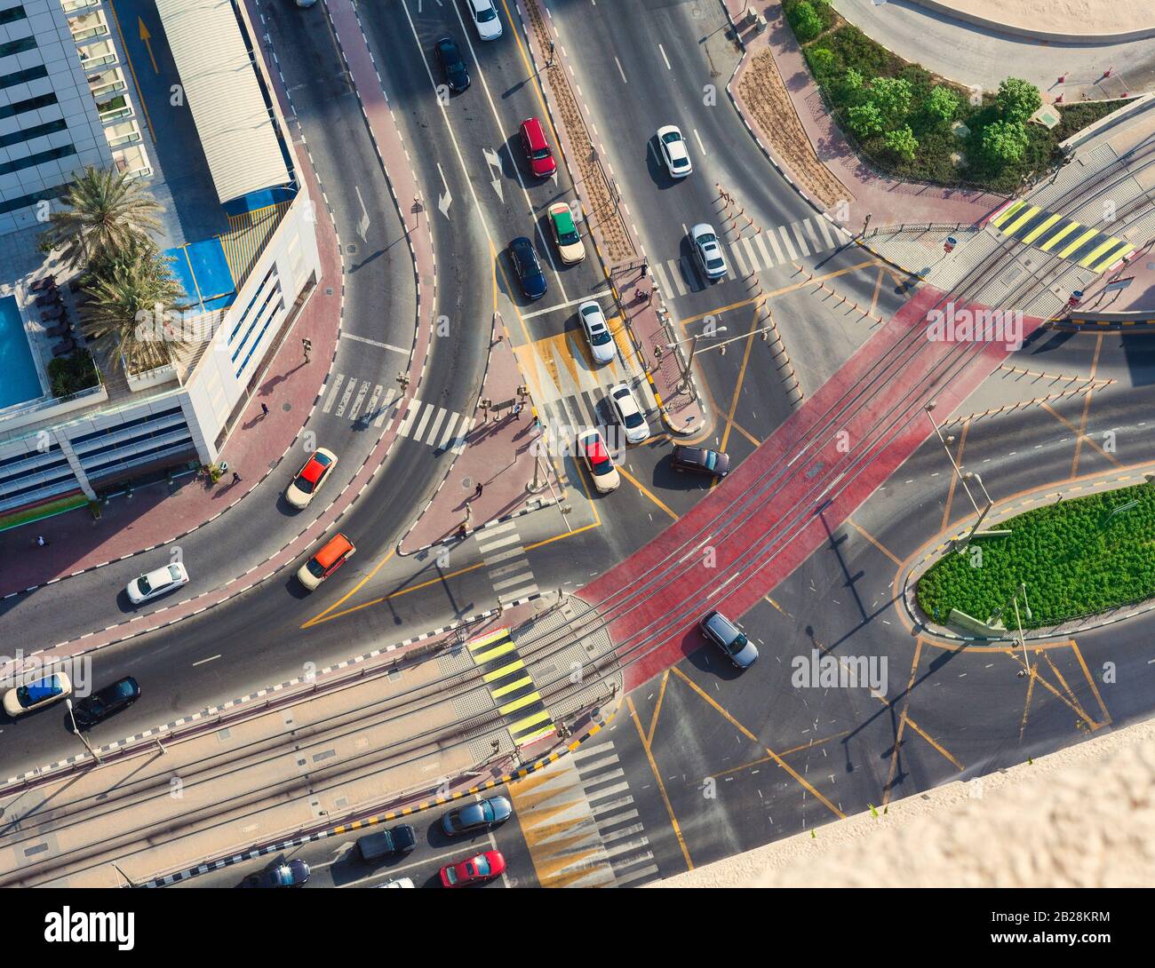 cars in city intersection, aerial view. Dubai Stock Photo - Alamy