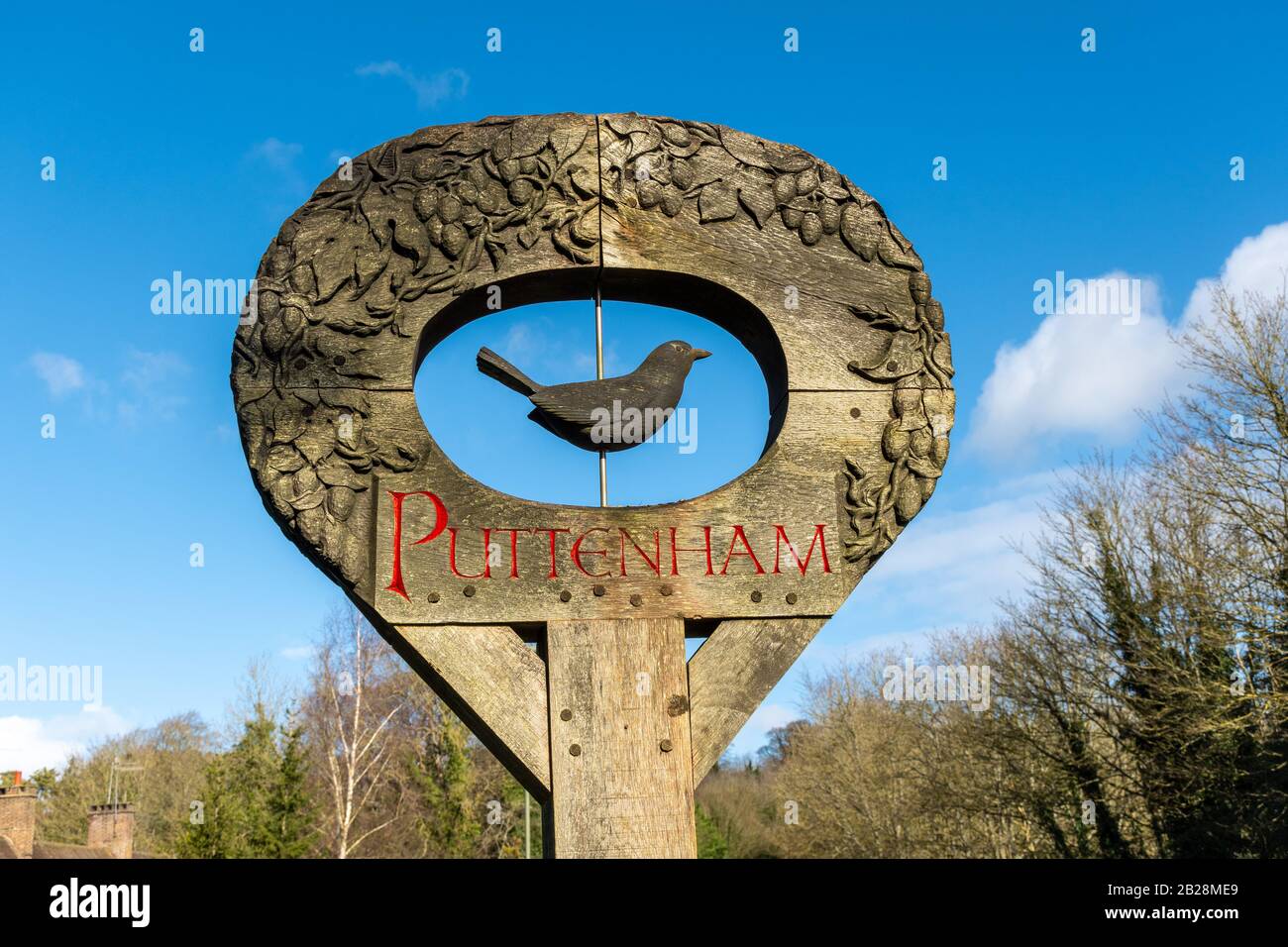 Puttenham village sign in Surrey, UK Stock Photo - Alamy