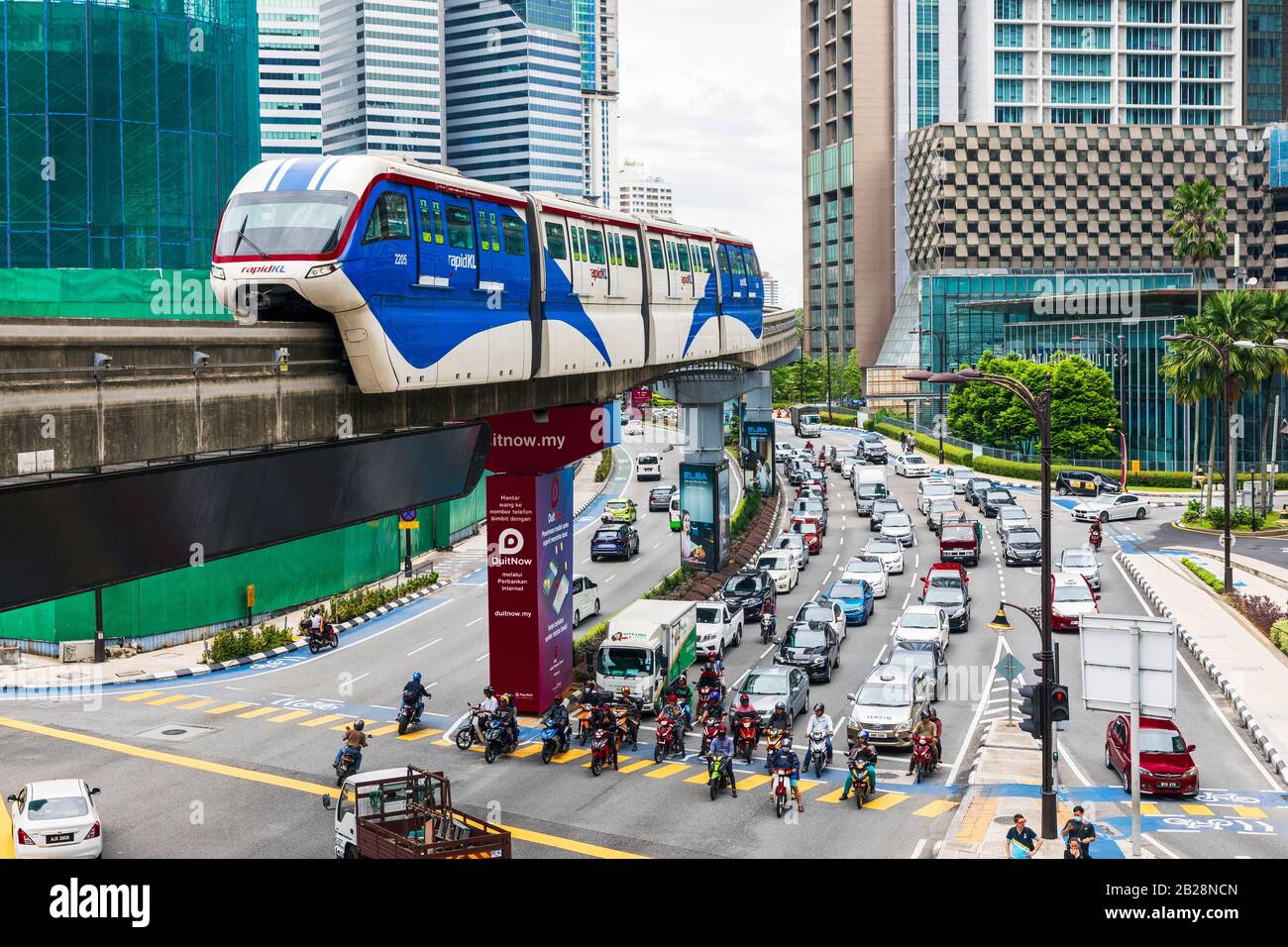 Traffic junction with the overhead monorail transport system, Kuala ...
