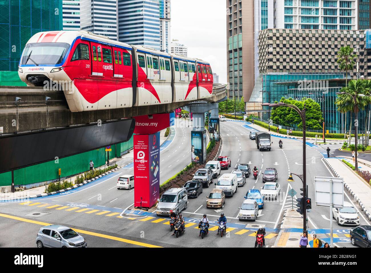 Traffic junction with the overhead monorail transport system, Kuala ...