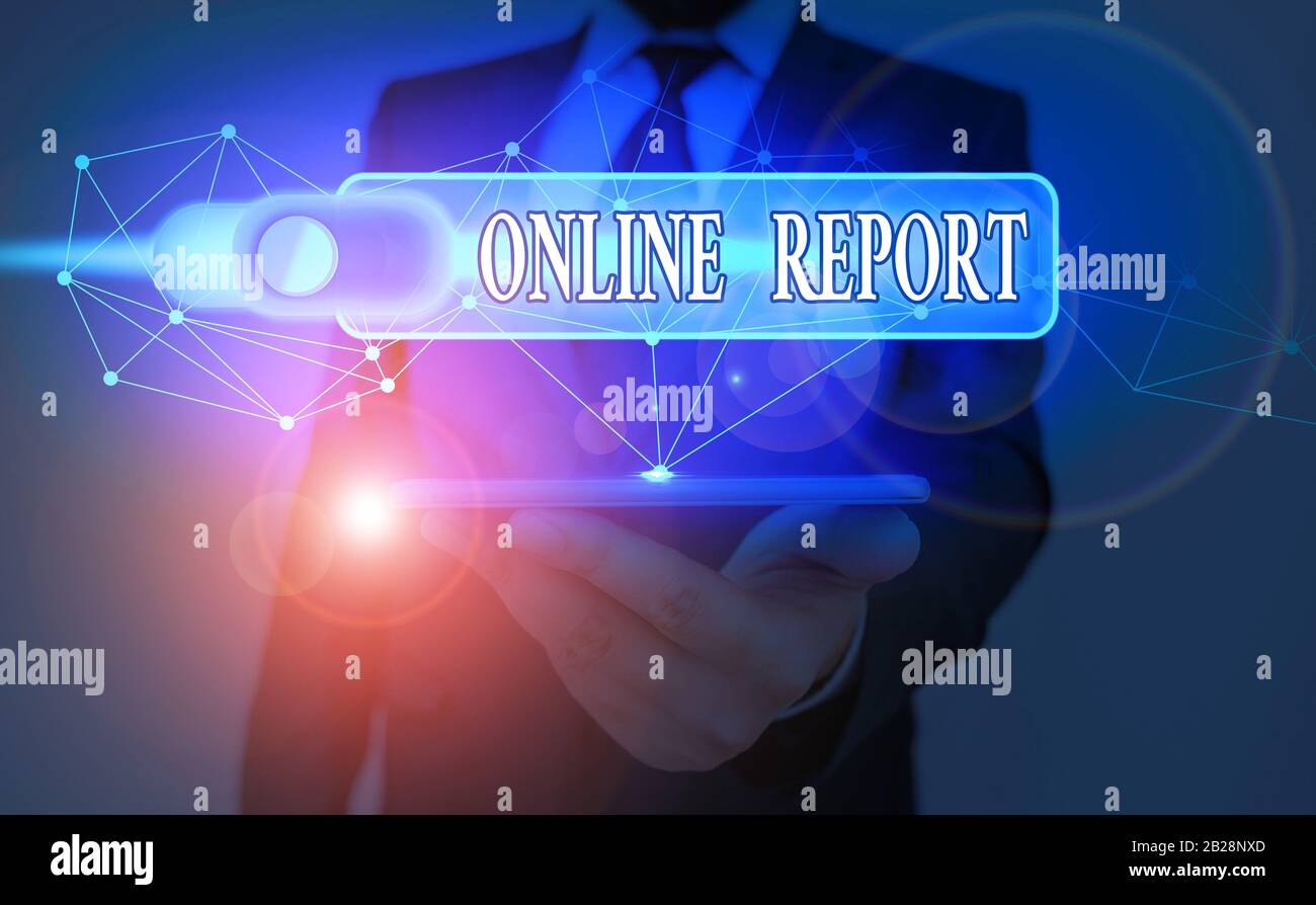 Text sign showing Online Report. Business photo showcasing to give a ...