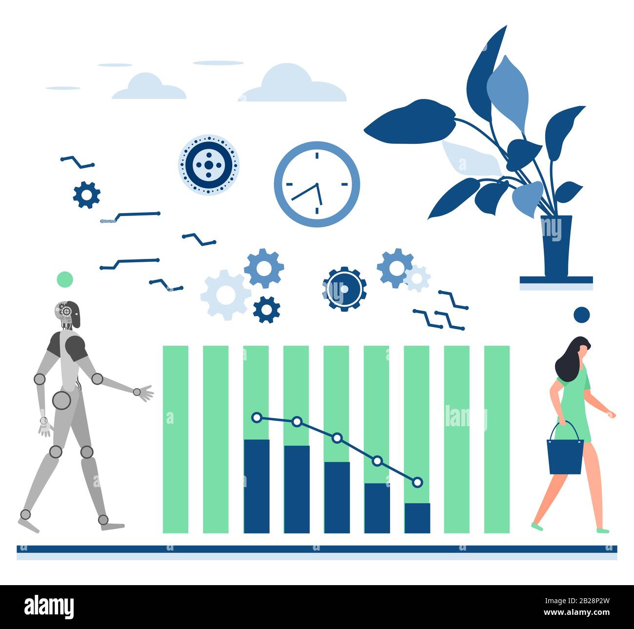 Vector illustration Robot, human comparison of performance, competition ...