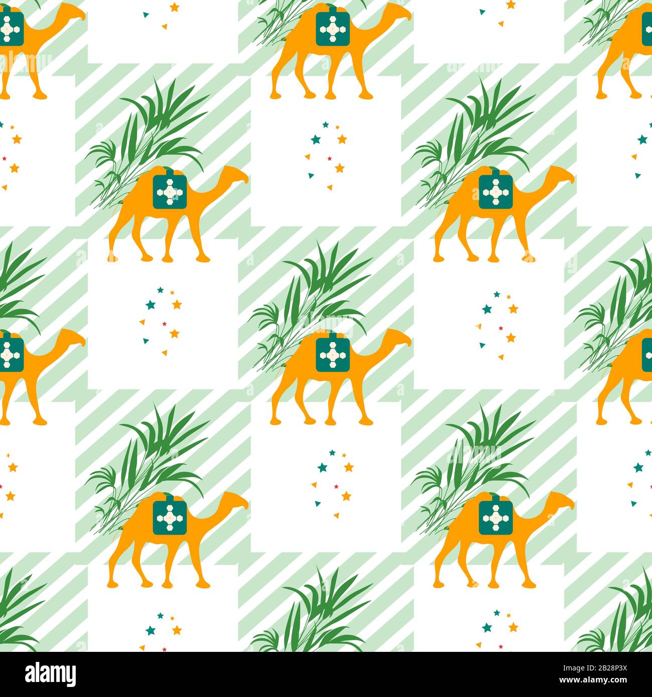 Vector Seamless pattern with camel and plant. Wildlife Animal Green ...