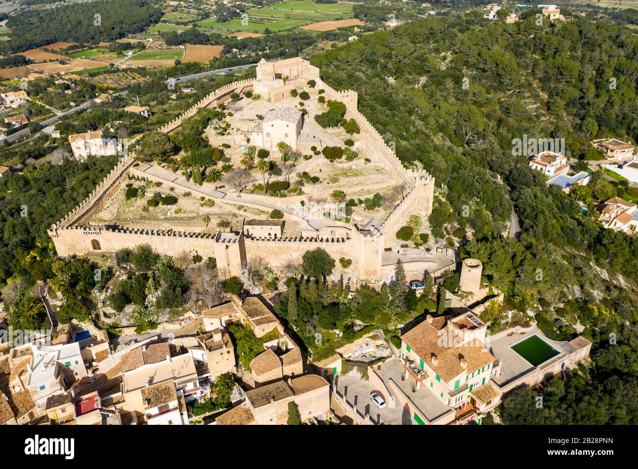 Drone shot, Castell de Capdepera, Capdepera, Majorca, Balearic Islands ...