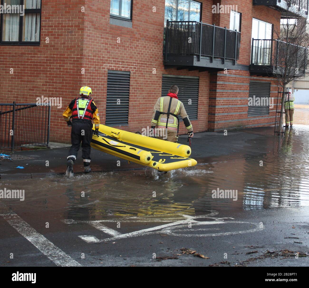 Climate change, Fire Rescue River Raft boat, Worcester, United Kingdom ...