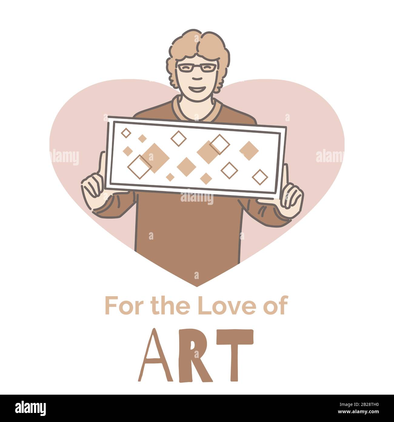 For the love of art banner design template. Smiling young man in heart ...