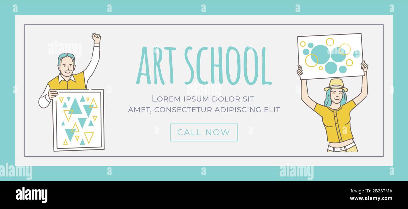 Art school banner vector template with text space. Smiling outline ...