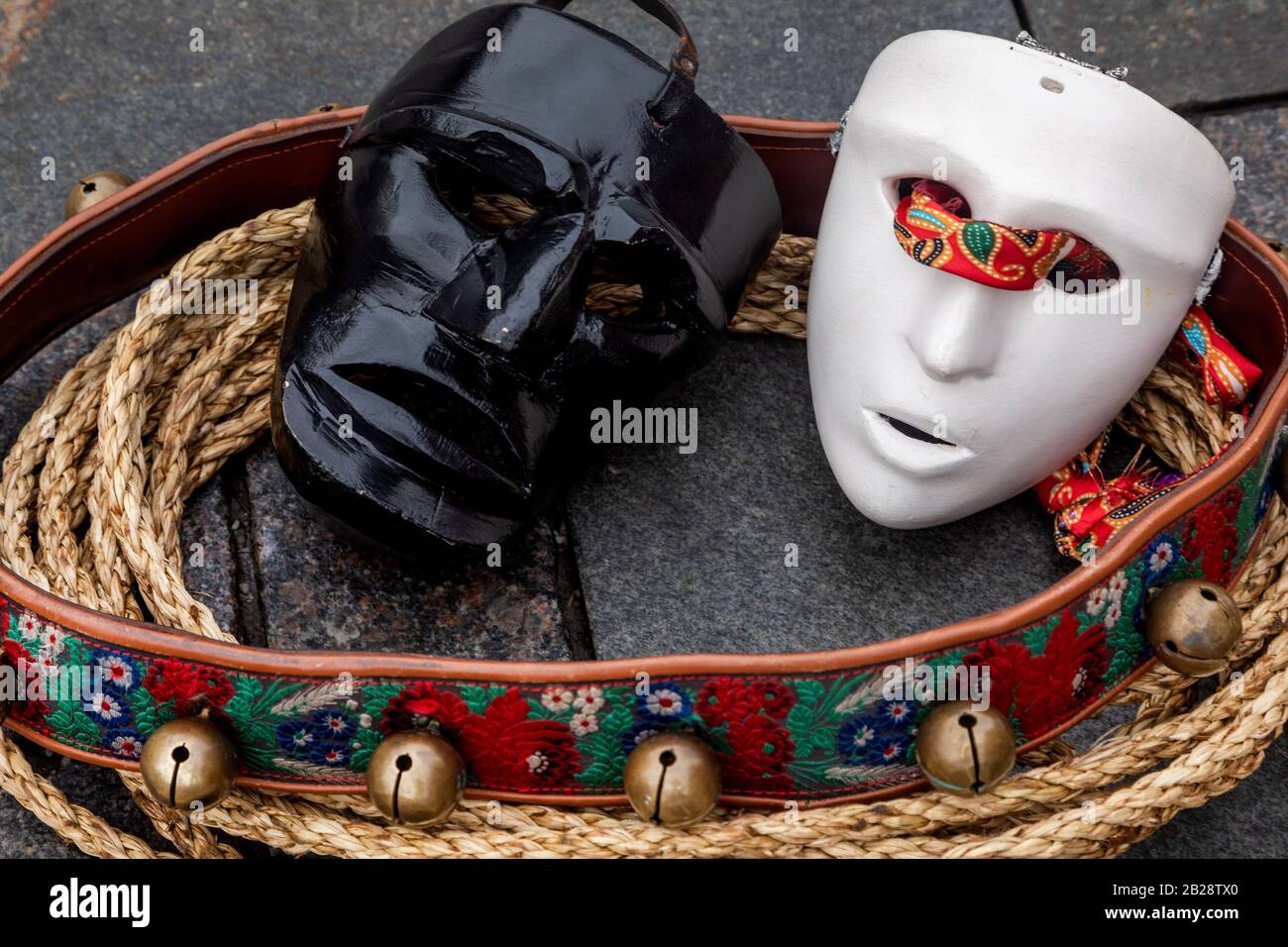 View of traditional Italian masks of Mamuthones and Issohadores ...