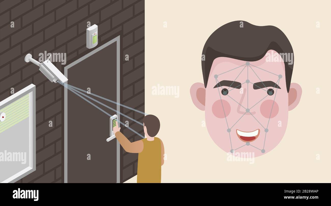 Itelligent security system and smart house banner vector template. Face ...