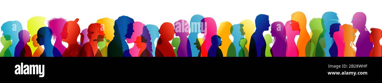Talking crowd.Dialogue between people.Colored silhouette profiles ...