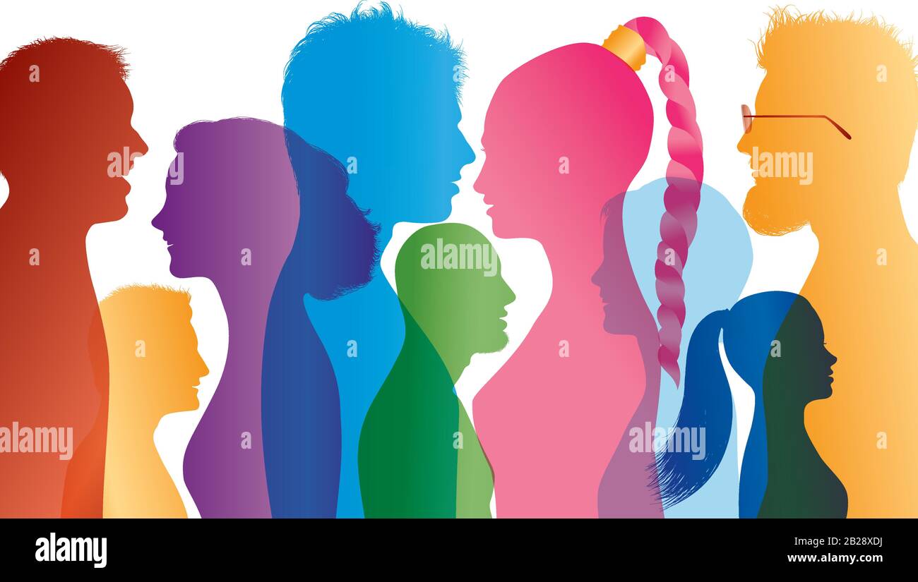 Crowd talking.Globalization.Multicultural population.Many multiethnic ...