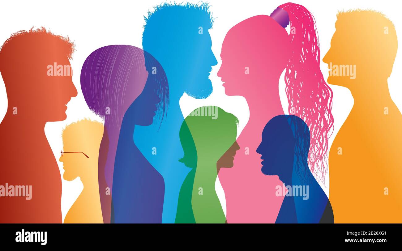 Communication diverse group people.Students talking.Colored silhouette ...