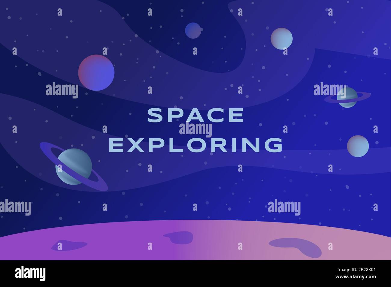 Space exploring vector banner design with text space. Pink planet ...