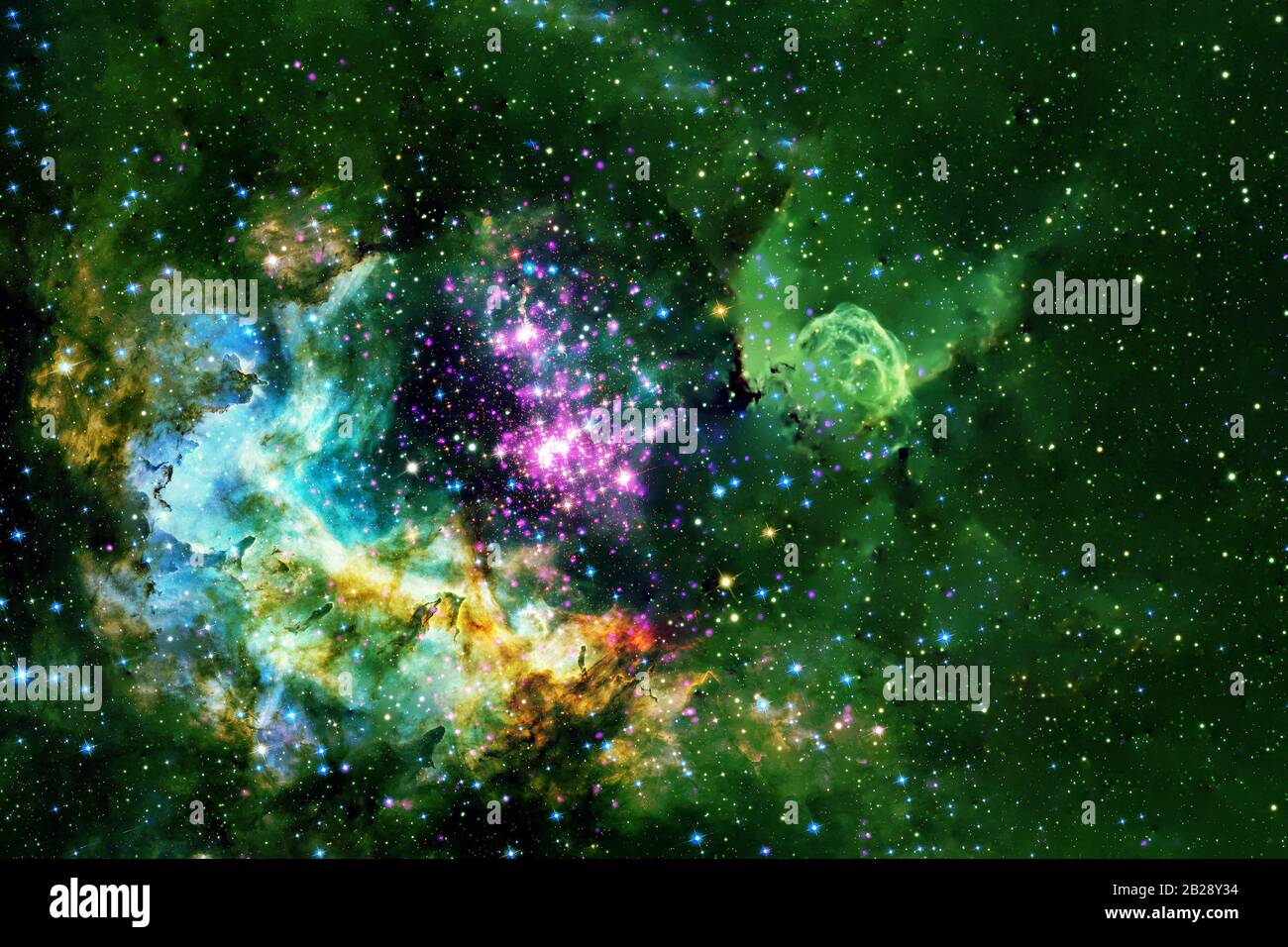 Beautiful green space, with galaxies and nebulae. Elements of this ...