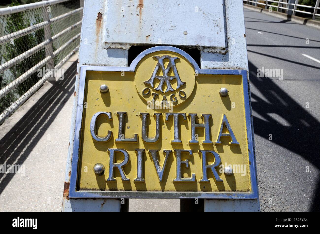 Nameplate on the new Alexandra Bridge over the Clutha River taking NZ ...