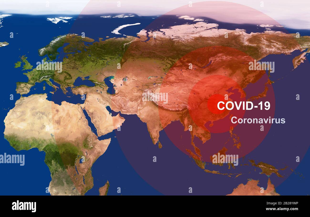 Coronavirus epidemic, word COVID-19 on global map. Novel coronavirus ...