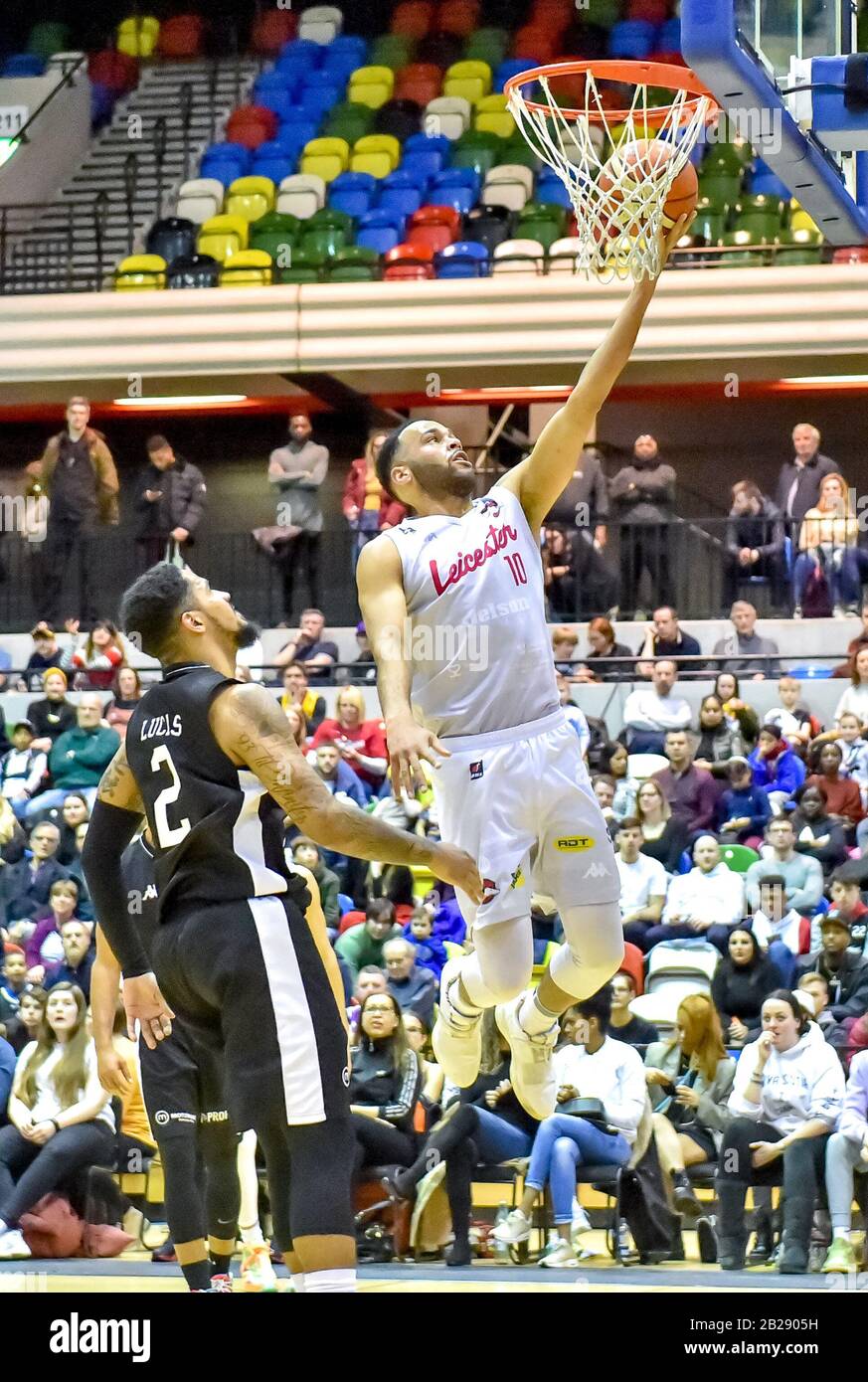 London, UK. 01st Mar, 2020. Josh Ward-Hibbert of Leicester Riders rises ...